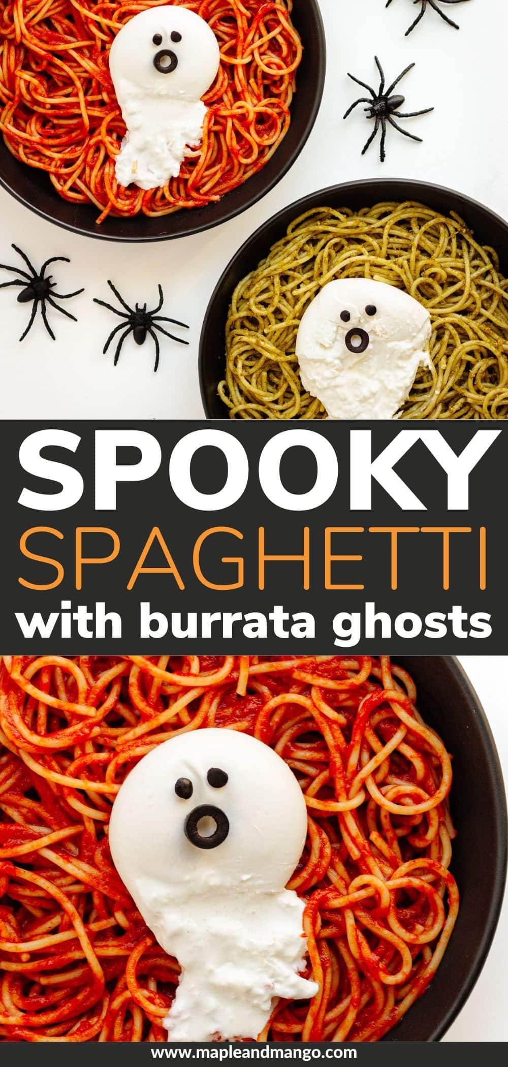 Halloween Spaghetti with Burrata Ghosts | Maple + Mango