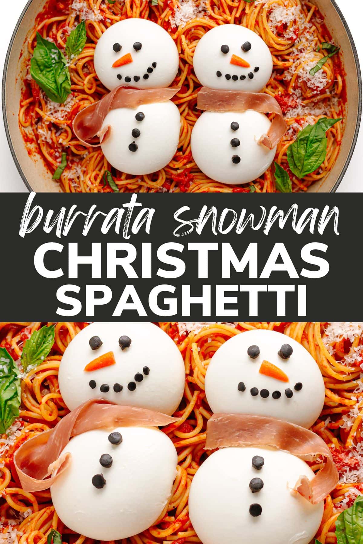 Easy Christmas Pasta with Burrata Snowmen | Maple + Mango