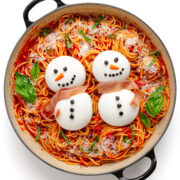 Easy Christmas Pasta with Burrata Snowmen | Maple + Mango