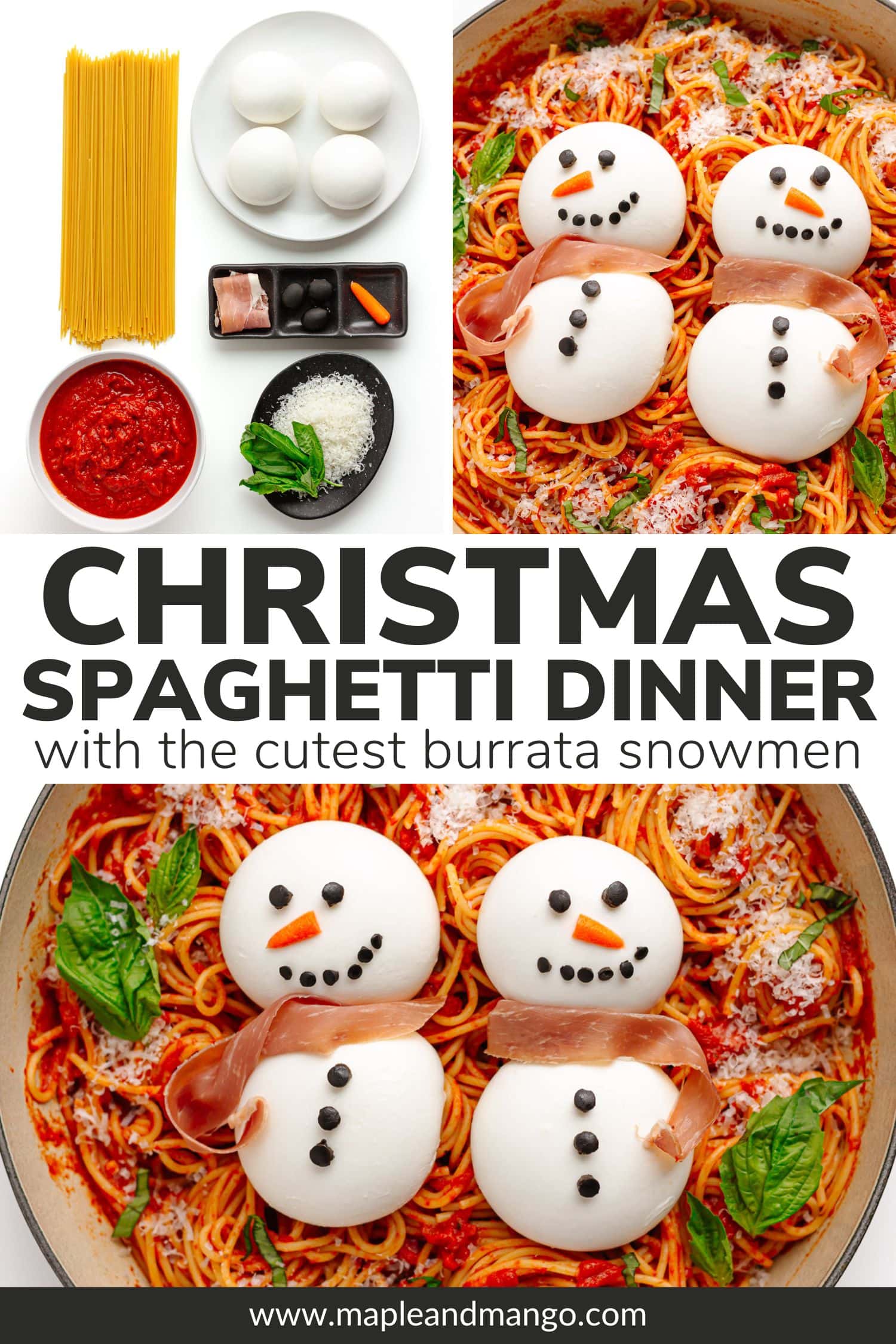 Easy Christmas Pasta with Burrata Snowmen | Maple + Mango